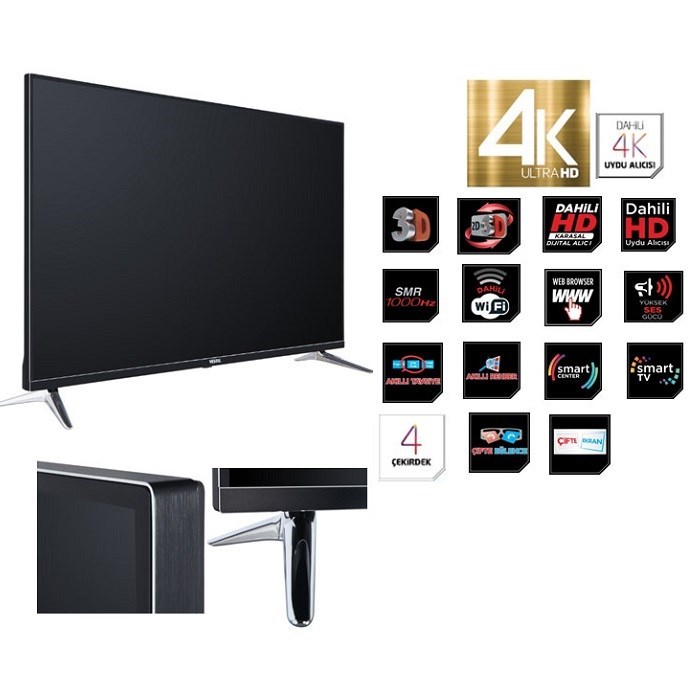 Vestel 43UA9400 43 İnç 109 Ekran Uydu Alıcılı 4K 3D UHD Smart Led Tv ...