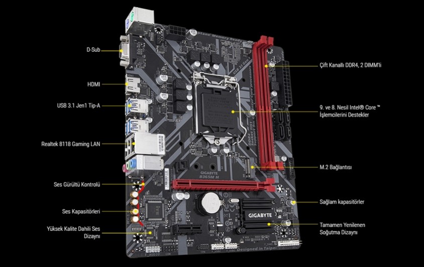 Gigabyte B365M H Intel B365 Soket 1151 DDR4 2666MHz mATX Gaming Anakart ...