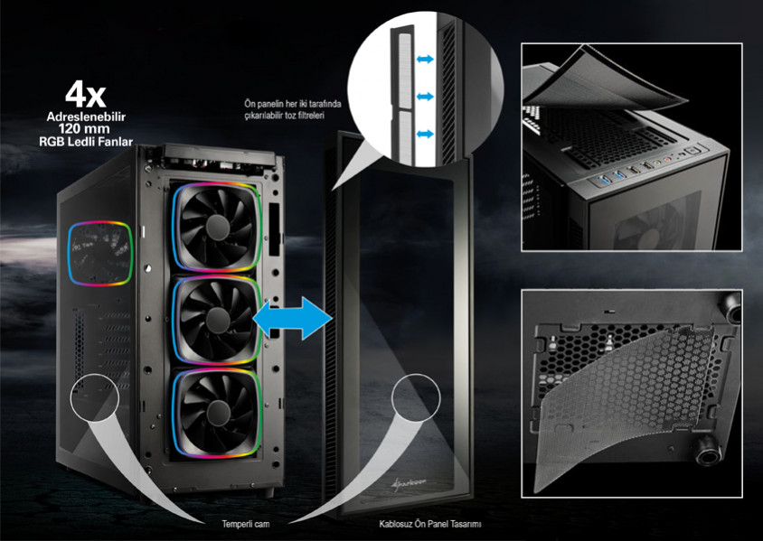 Sharkoon TG6-RGB USB 3.0 Temperli Cam ATX Mid-Tower Gaming (Oyuncu) Kasa - incehesap.com