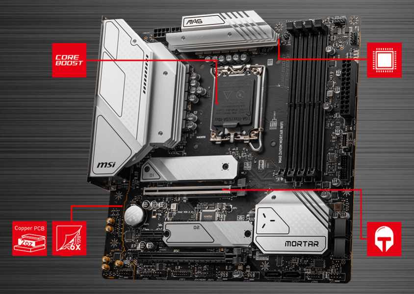 MSI MAG Z690M MORTAR WIFI Intel Z690 Soket 1700 DDR5 6200(OC)MHz mATX ...