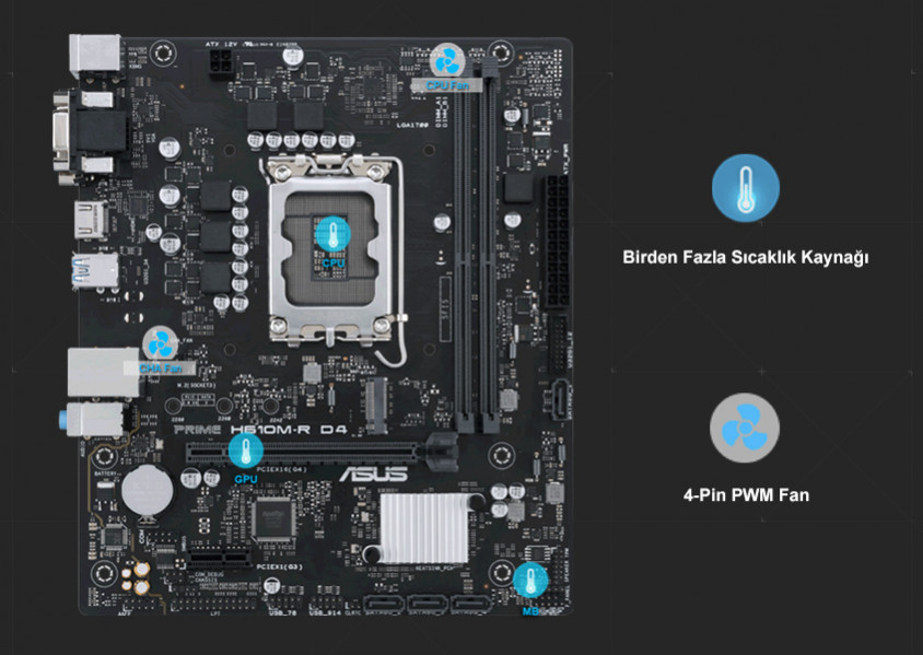 Asus Prime H610M-R D4-SI Intel H610 Soket 1700 DDR4 3200MHz mATX Gaming ...