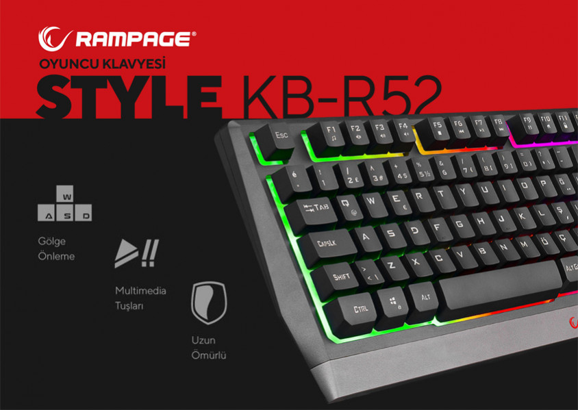 Rampage Style KB-R52 Membrane Rainbow Aydınlatma TR Q Kablolu Gaming ...