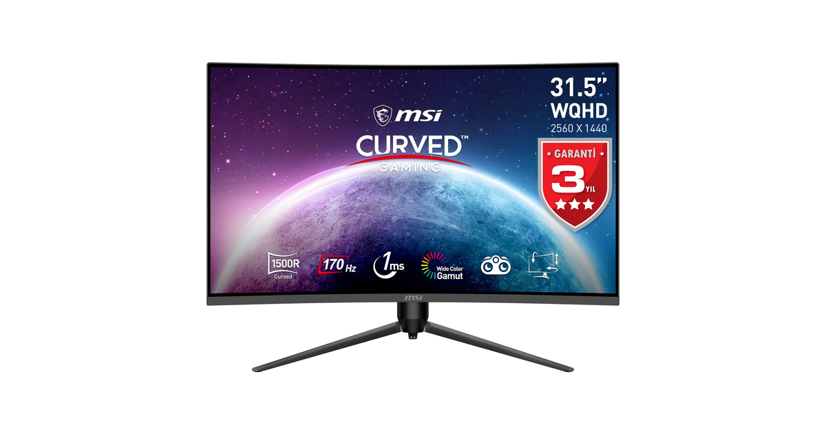 MSI G32CQ5P 31.5” 1ms 170Hz Adaptive Sync VA WQHD Curved Gaming (Oyuncu ...