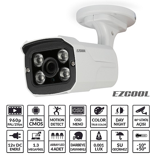 Ezcool EZ-3613 1,3MP 3,6MM (3MP) 2 Array LED AHD OSD Kamera - incehesap.com